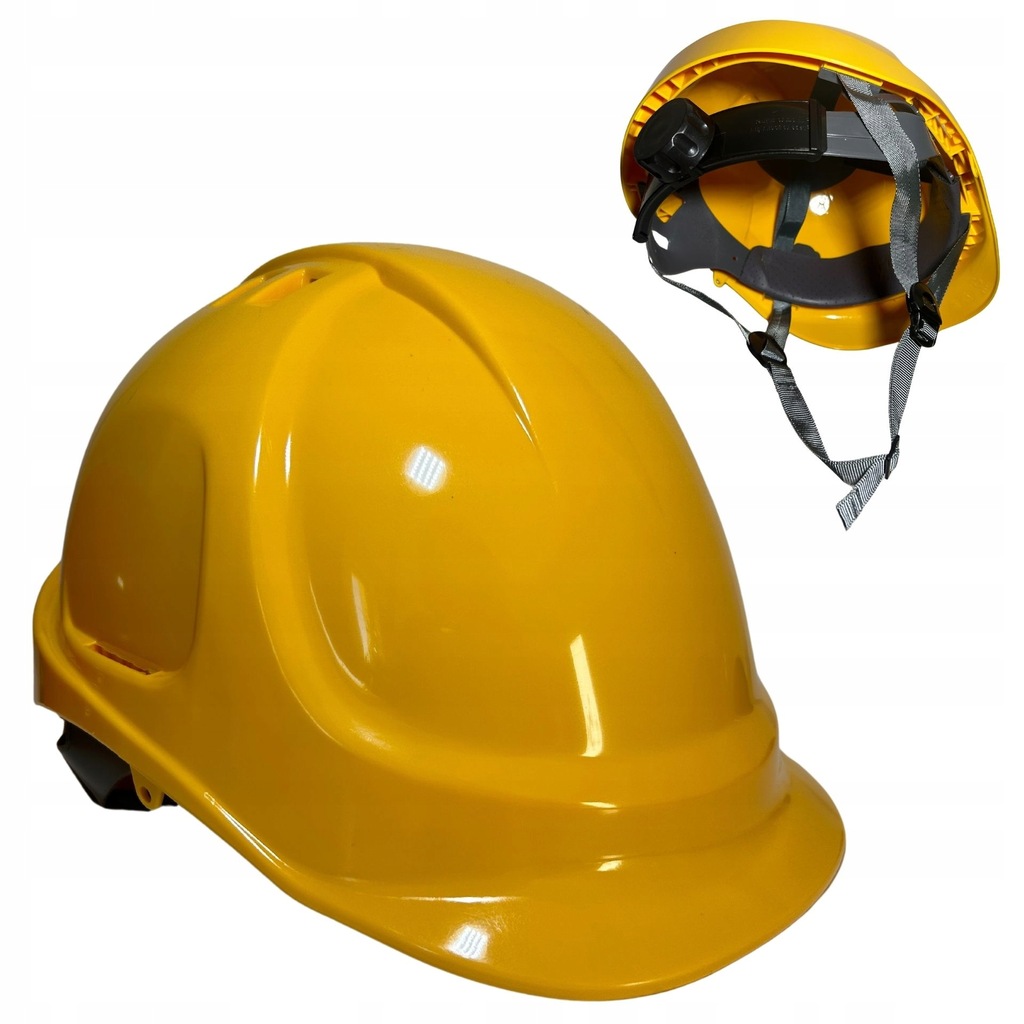 Kask BHP hełm roboczy ochronny Z WENTYLACJĄ żółty 4-PUNKTOWY ...