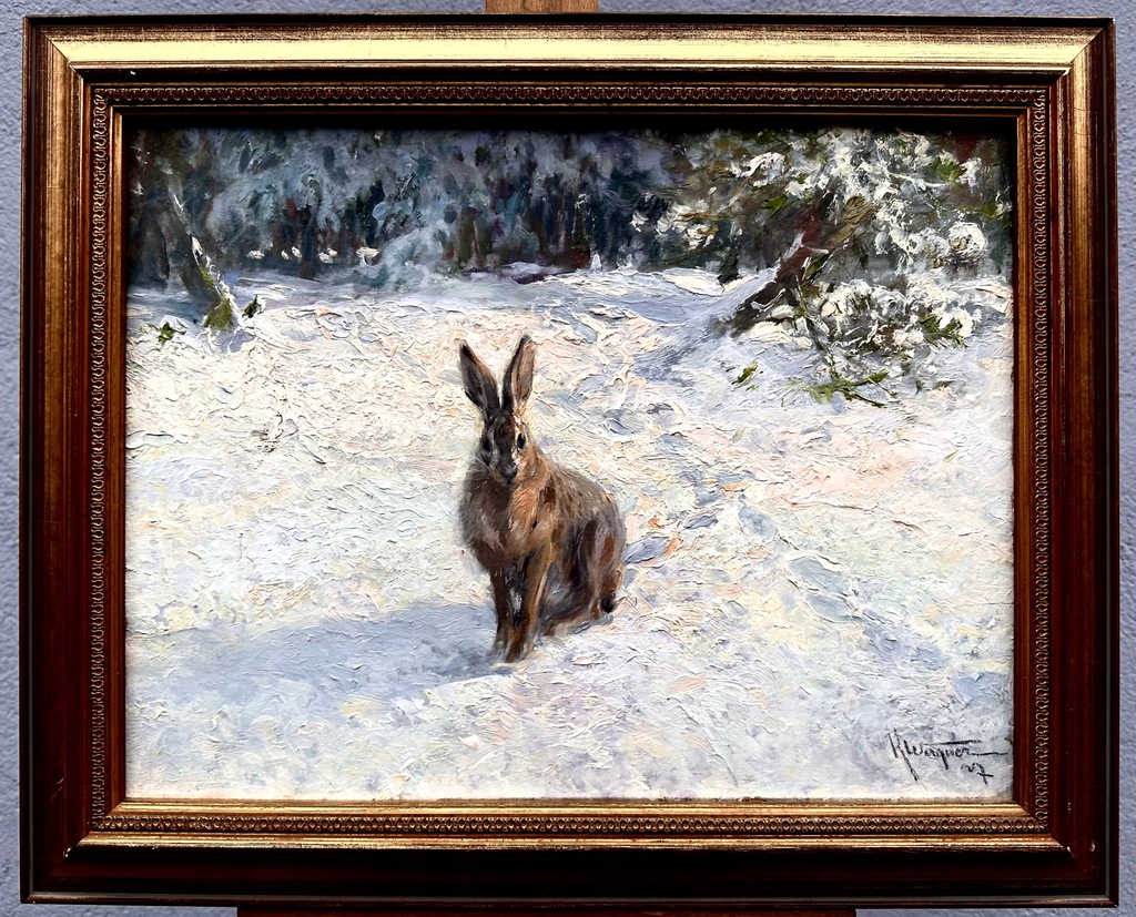Karl WAGNER (1864-1939) ZAJĄC NA SKRAJU LASU ZIMĄ - 13383367844 ...