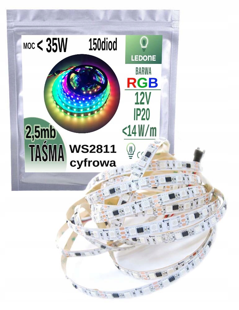 Taśma led RGB IP20 12V Magic WS2811 cyfrowa 2,5m - 13360052714 ...