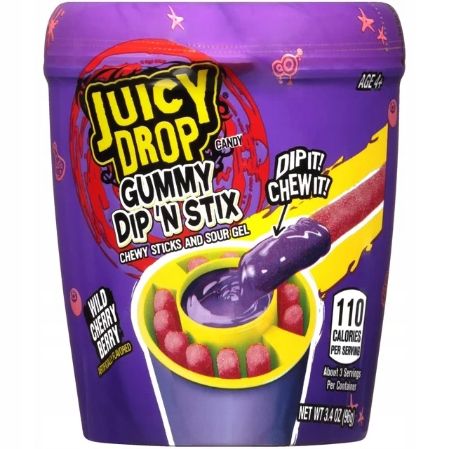 Juicy Drop Gummies Dip N Stix Cherry Berry Żelki z Kwaśnym Żelem 96g ...