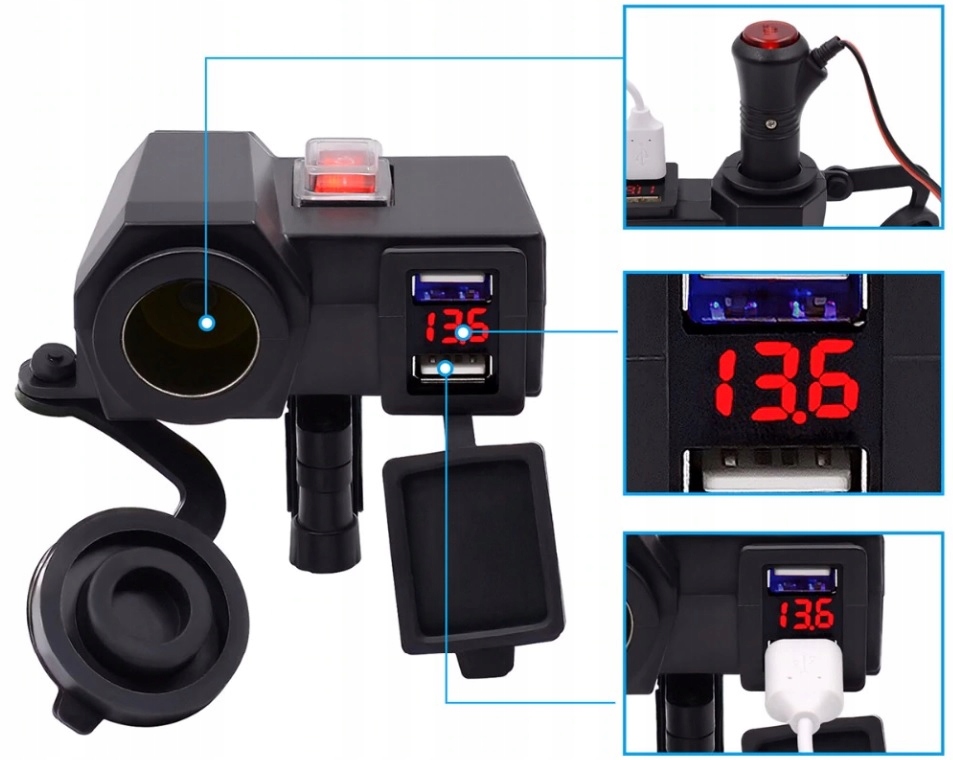 Gniazdo zapalniczki 2 x USB Woltomierz Motocyklowe - 9264286059 - oficjalne archiwum Allegro