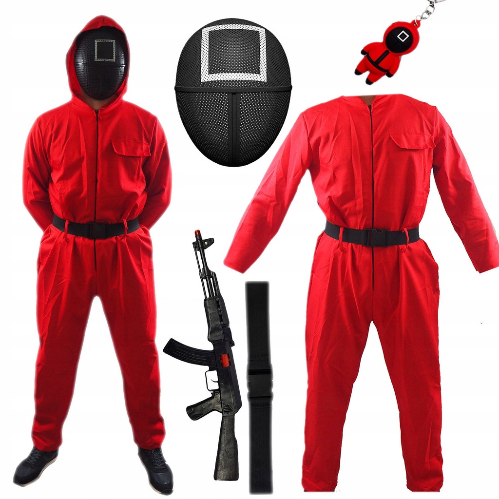 SQUID GAME STRÓJ KOMBINEZON S BRELOK MASKA KARABIN - 11386184749 ...