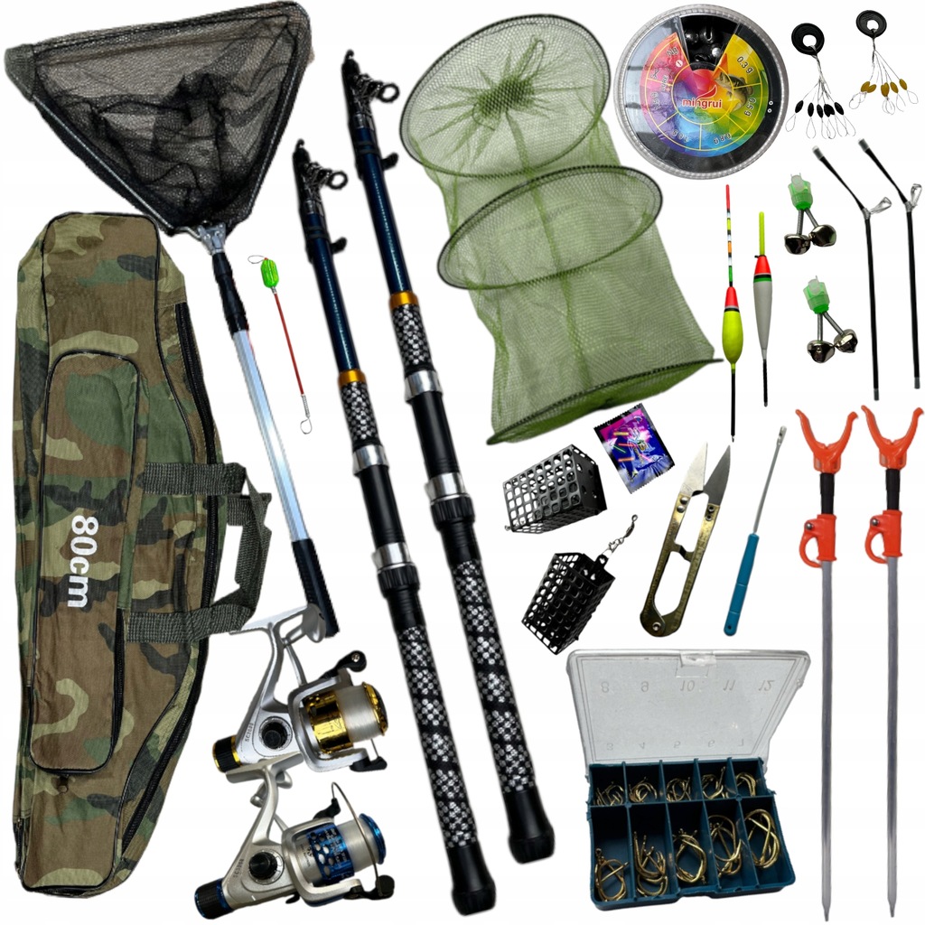 ZESTAW WĘDKARSKI 2x WĘDKA 2x KOŁOWROTEK TORBA 23el - 12095044066 ...