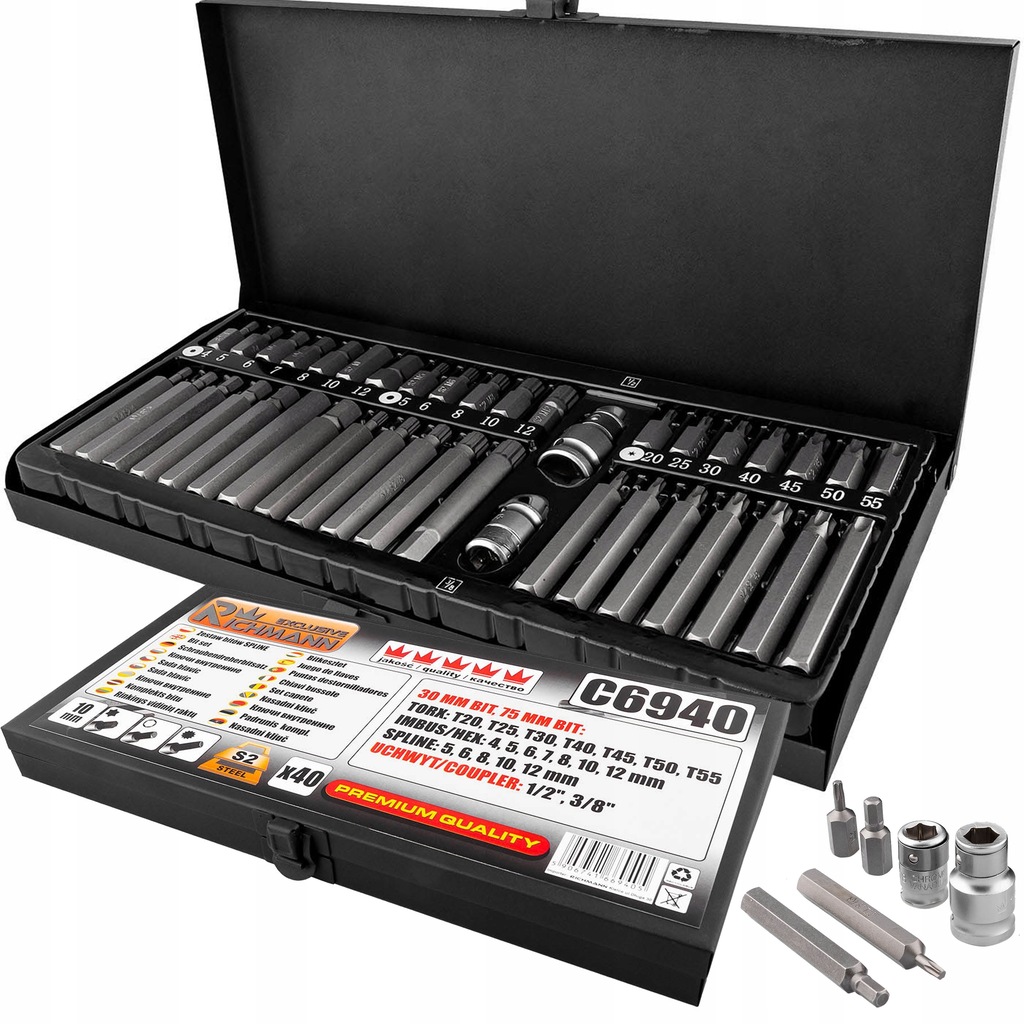 ZESTAW BITÓW HEX TORX SPLINE 1/2, 3/8 40 ELEMENTÓW - 11590997366 ...