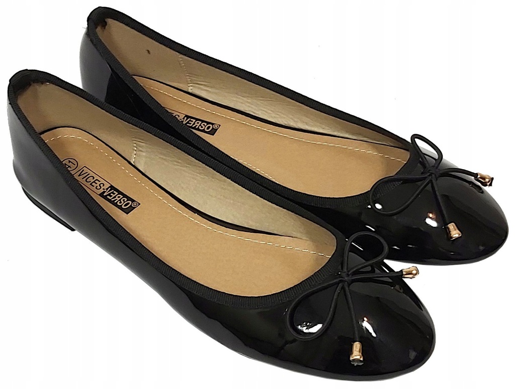 LAKIEROWANE BALERINY DAMSKIE CZARNY 42 - 14318269329 - oficjalne ...