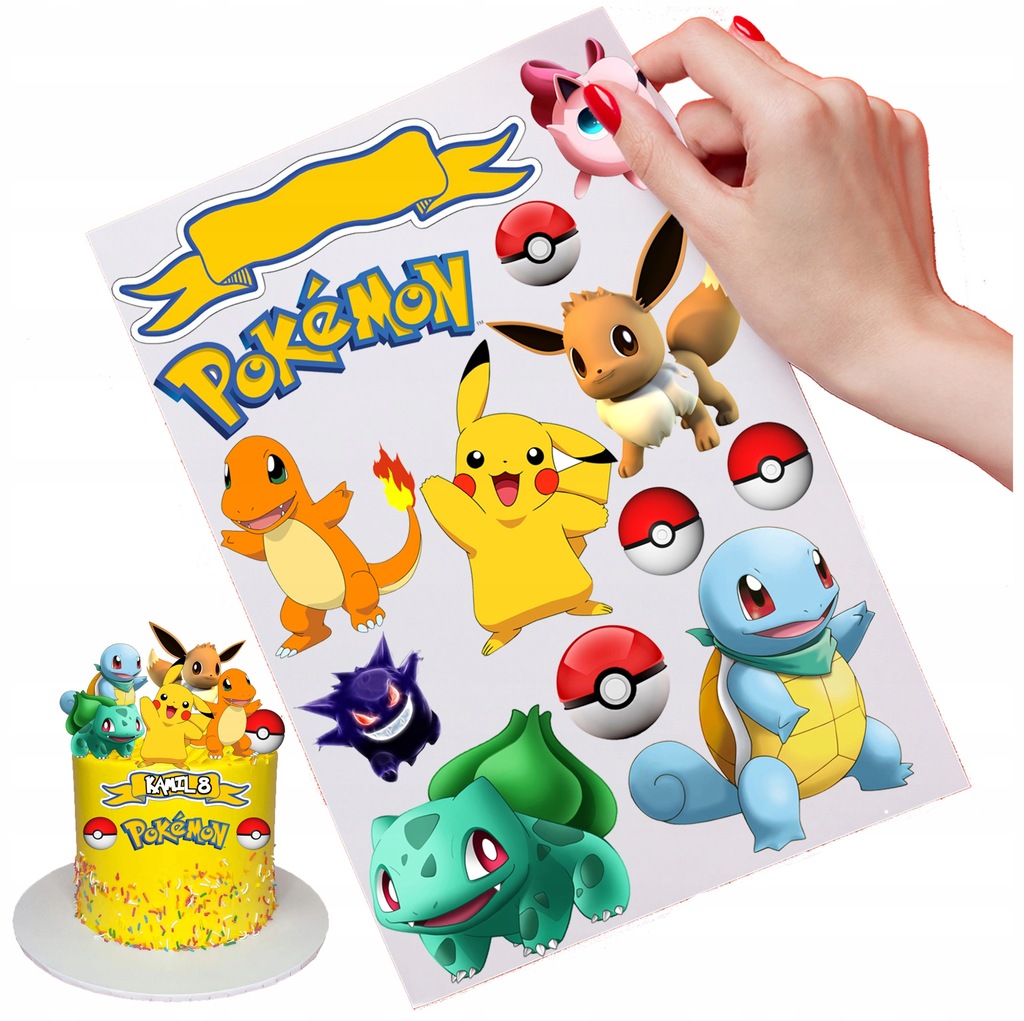 ZESTAW POSTACI OPŁATEK NA TORT POKEMON PIKACHU Z NAPISEM POSTACIE ...