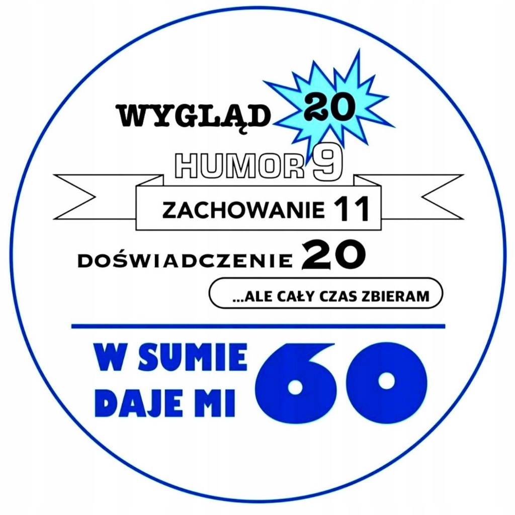 OPŁATEK NA TORT 20CM 60 URODZINY ŚMIESZNE NAPIS - 13157909083 - oficjalne archiwum Allegro