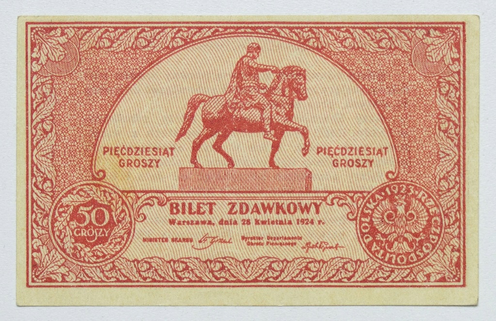 Bilet zdawkowy, 50 groszy 1924, Stan 1/1- - 13966635239 - oficjalne archiwum Allegro