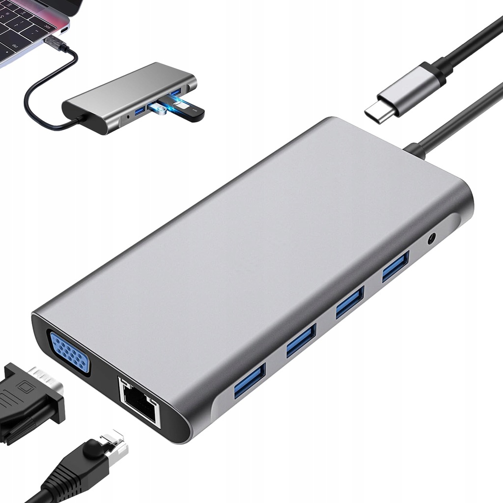 HUB STACJA DOKUJĄCA ADAPTER USB 12W1 Z PORTEM HDMI VGA - 14874850036 - oficjalne archiwum Allegro