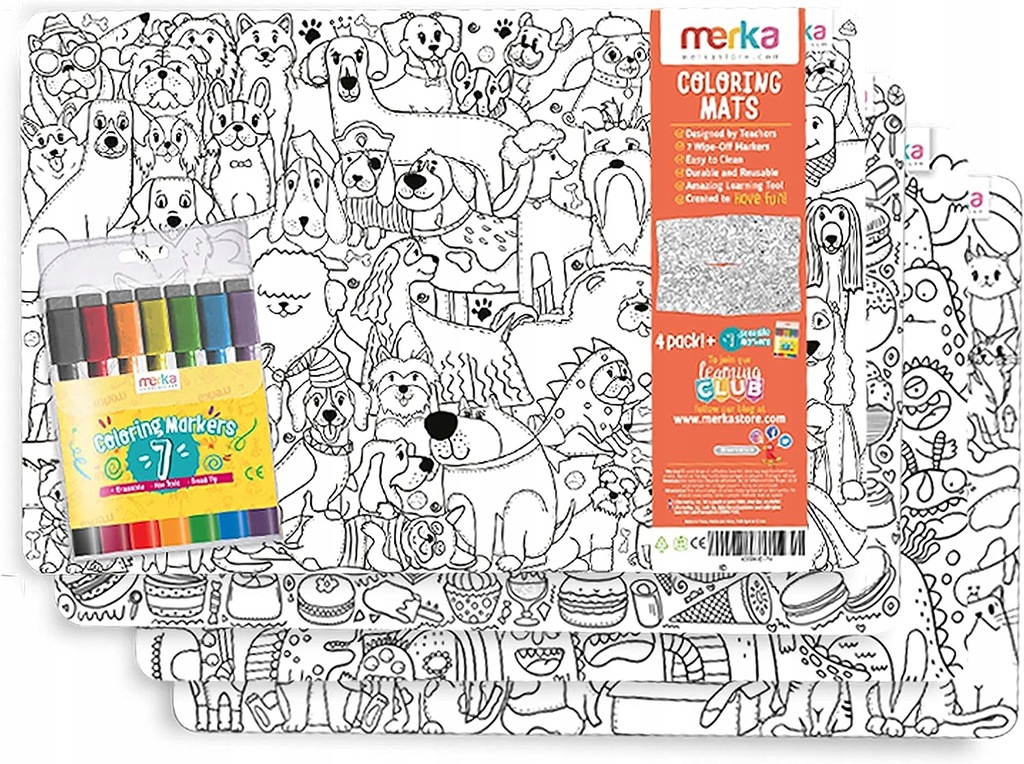 Merka 4 x zmywalna mata do kolorowania + mazaki - 14616413178 ...