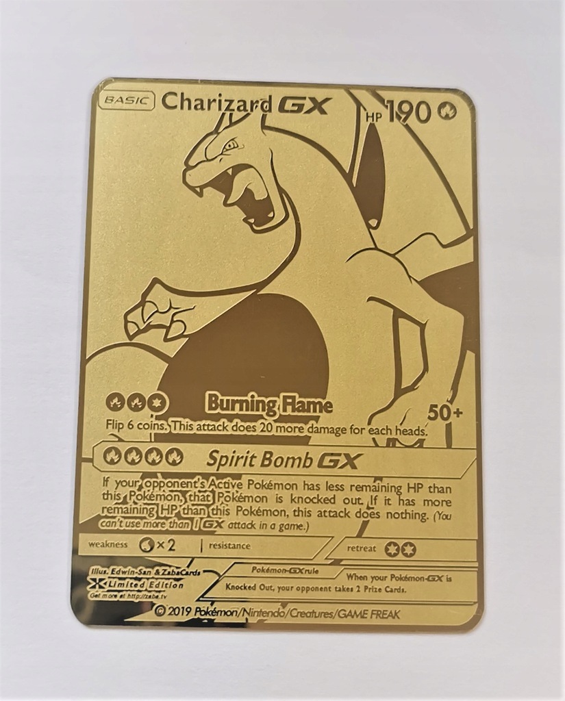 Pokemon Charizard GX Gold Złota Metalowa Karta - 13297973178 - oficjalne archiwum Allegro