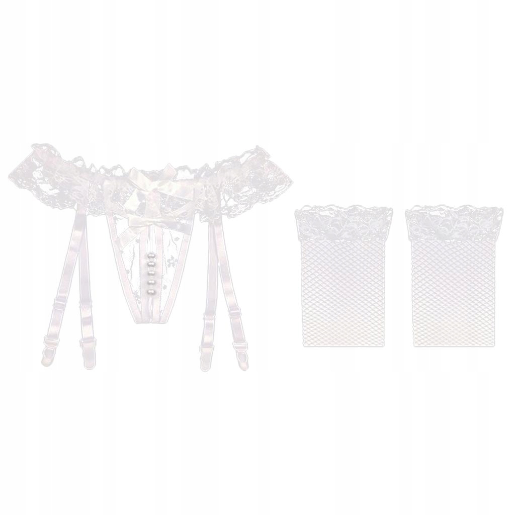 Pearl G String Thongs with Garter Belt Stockings Set White+Mesh ...