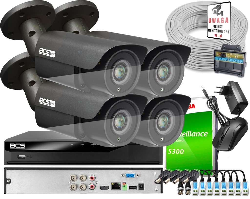 Zestaw do monitoringu BCS 4K Kamery zewnętrzne IR - 12567185443 ...