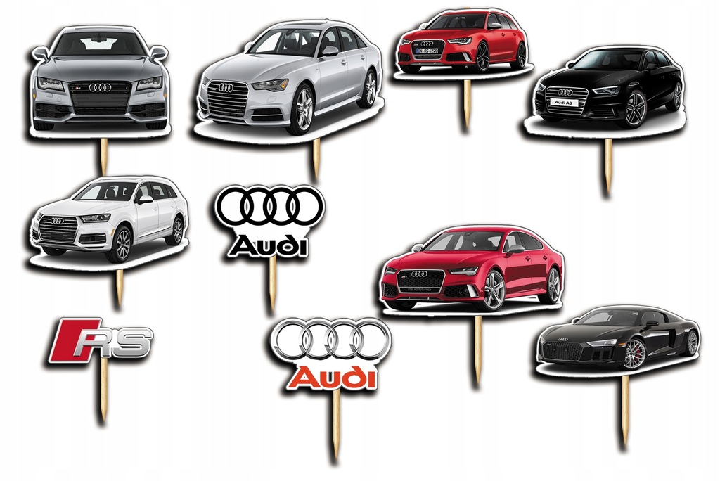 TOPPERY NA TORT URODZINOWY TOPPER NA TORT AUDI AUTA SPORTOWE - 10SZT ...