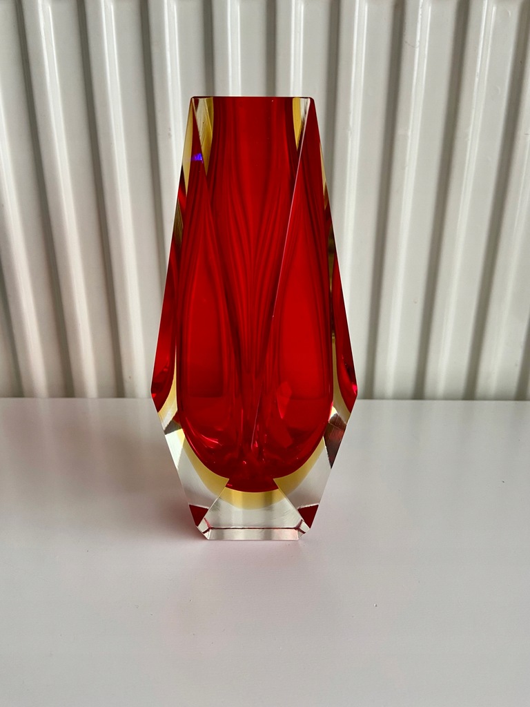 Wazon MURANO SOMMERSO fasetowany czerwony piękny włoskie szkło ...