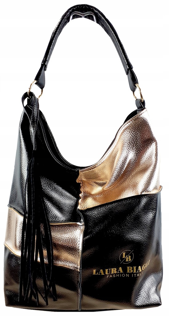 LAURA BIAGGI torebka CZARNA worek shopper ZŁOTA - 10484398046 - oficjalne archiwum Allegro