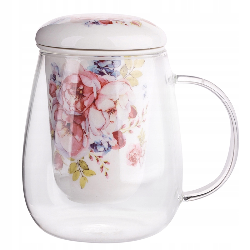 SCARLETT KUBEK SZKLANY Z PORCELANOWYM ZAPARZACZEM - 12409158357 - oficjalne archiwum Allegro