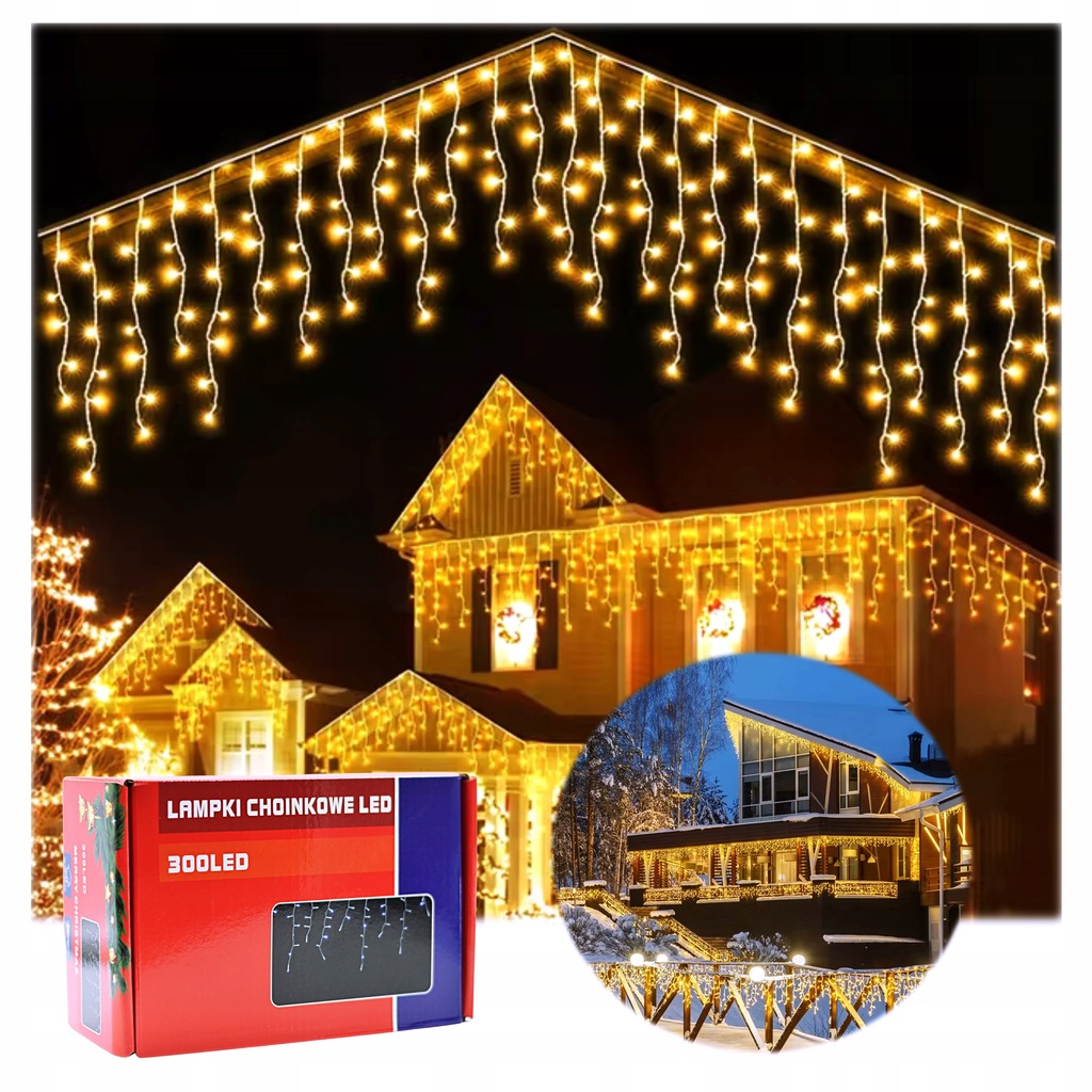 LAMPKI SOPLE 300 LED ŚWIATEŁKA 10M ZEWNĘTRZNE WEWNĘTRZNE ciepły biały ...