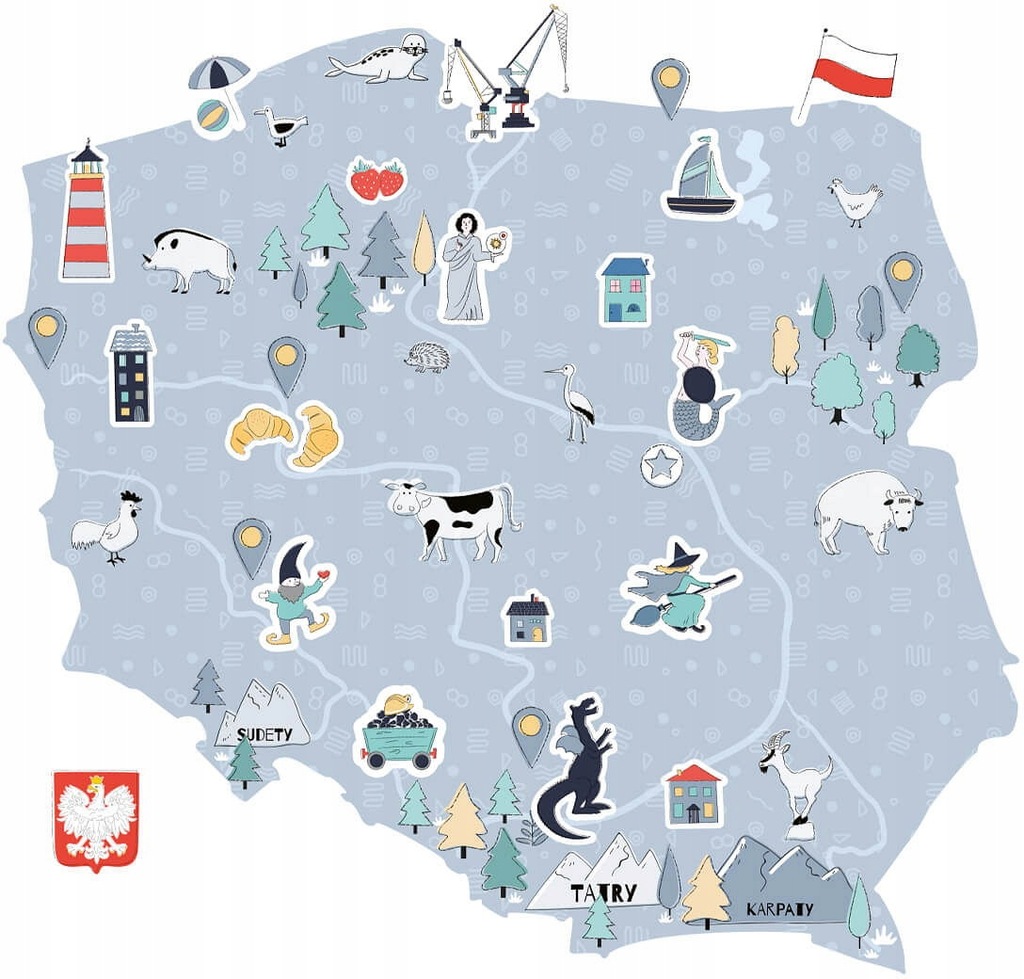 KOLOROWE NAKLEJKI NA ŚCIANĘ MAPA POLSKI ROZM S - 11896945278 ...