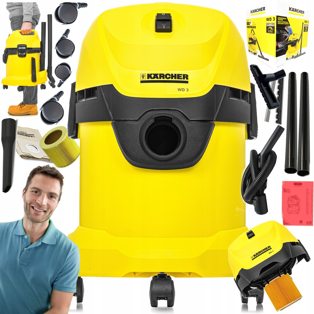 MOCNY ODKURZACZ PRZEMYSŁOWY KARCHER WD3 BEZWORKOWY - 7707805300 - oficjalne archiwum Allegro