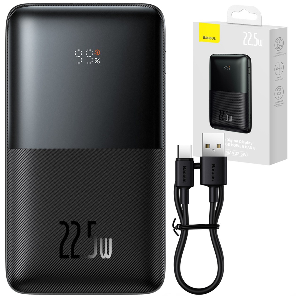 BASEUS MOCNY SZYBKI POWERBANK ŁADOWARKA 20000MAH 2XUSB USB-C TYPE-C 22.5W - 12762000219 ...