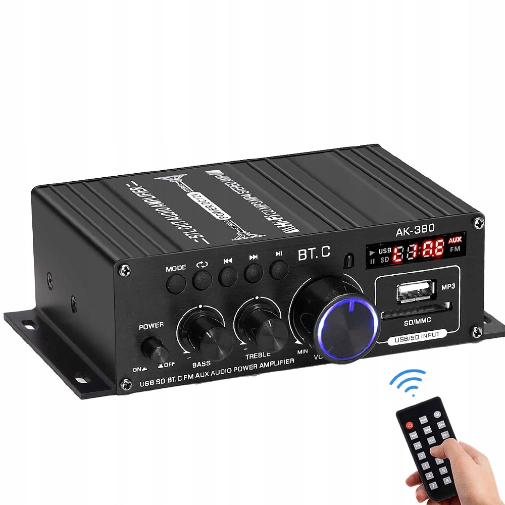 WZMACNIACZ BLUETOOTH AK380 DO SAMOCHÓD Z PILOTEM - 13579833696 - oficjalne archiwum Allegro