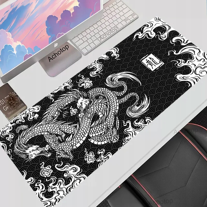 Dragon Mouse Pad Black and White Deskmat 90x40 Playmat Laptop Japan Art ...