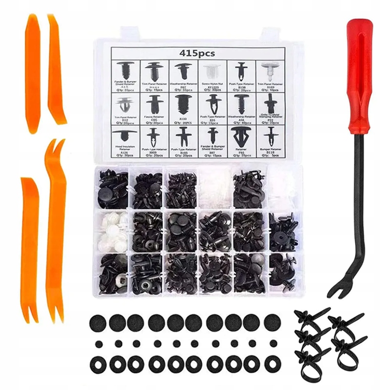 ZESTAW SPINKI KLIPSY KOŁKI SAMOCHODOWE DO AUTA TAPICERKI 445 EL ...