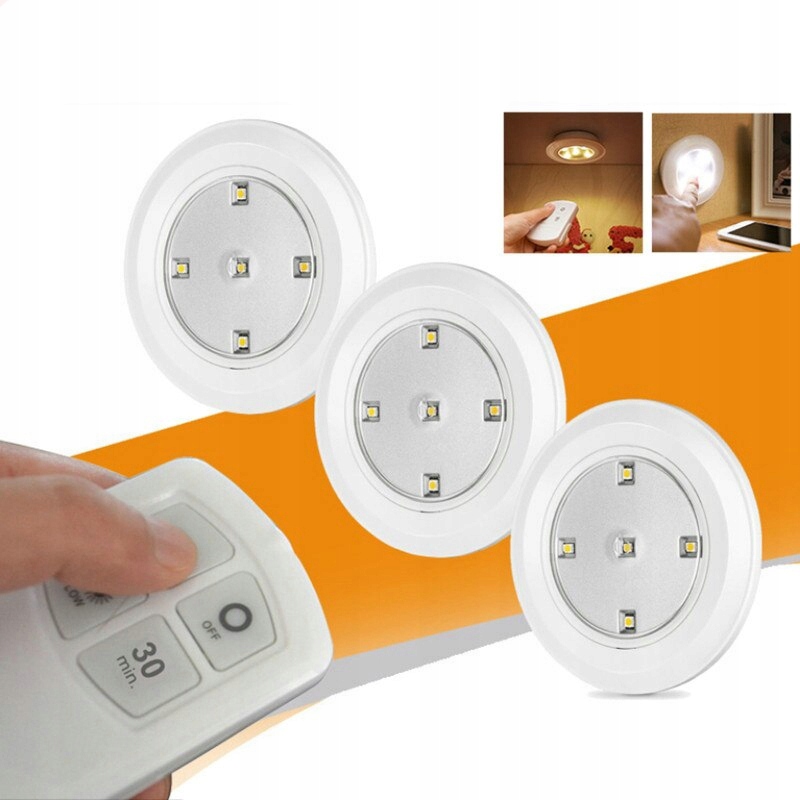 3x LAMPKA BEZPRZEWODOWA LAMPA LED NA BATERIE PILOT - 11833404240 ...