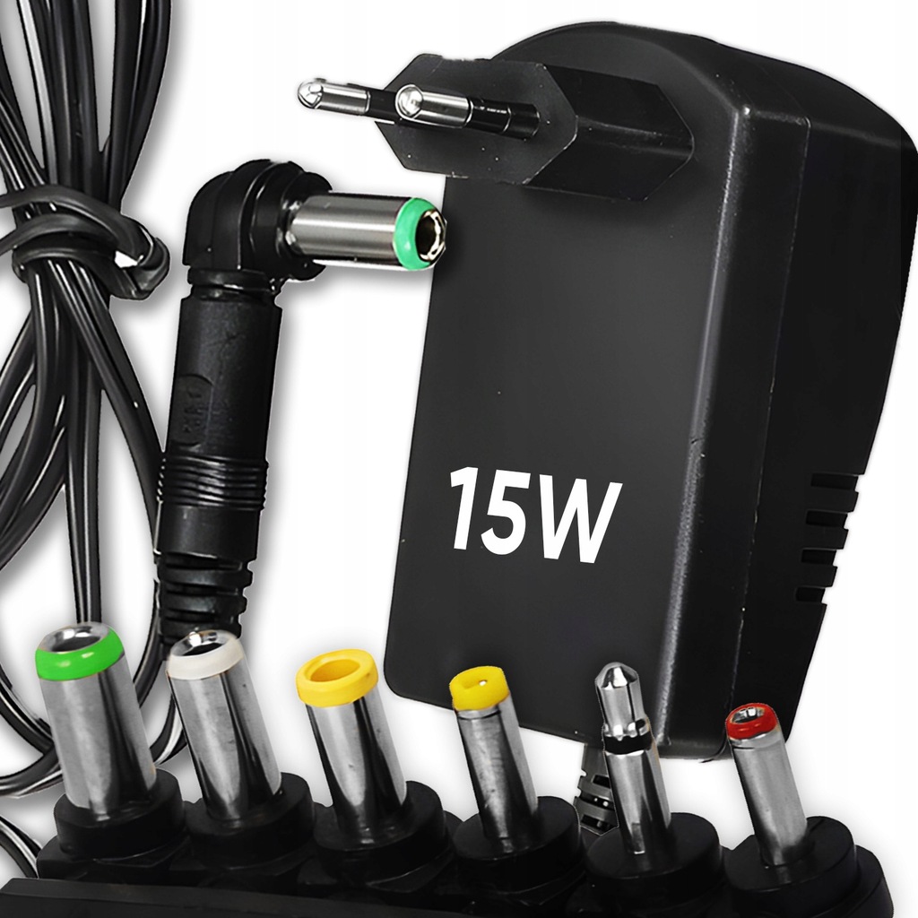 ZASILACZ UNIWERSALNY REGULOWANY 3V 4.5V 6V 7.5V 9V 12V 6 KOŃCÓWEK MOC 15W - 16696623171 ...