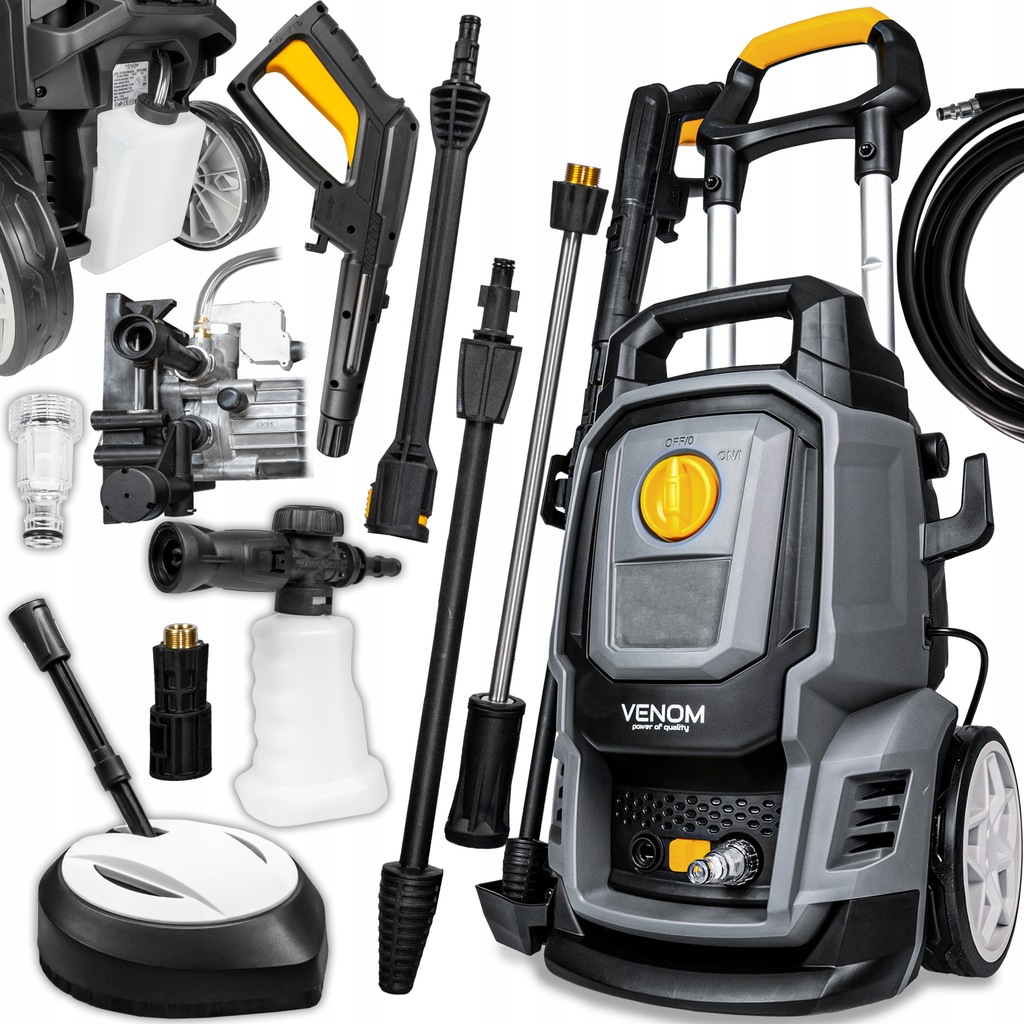 MOCNA MYJKA CIŚNIENIOWA VENOM 180 BAR DYSZA TURBO ALUMINIOWA POMPA WĄŻ 5,3M - 17349272643 ...