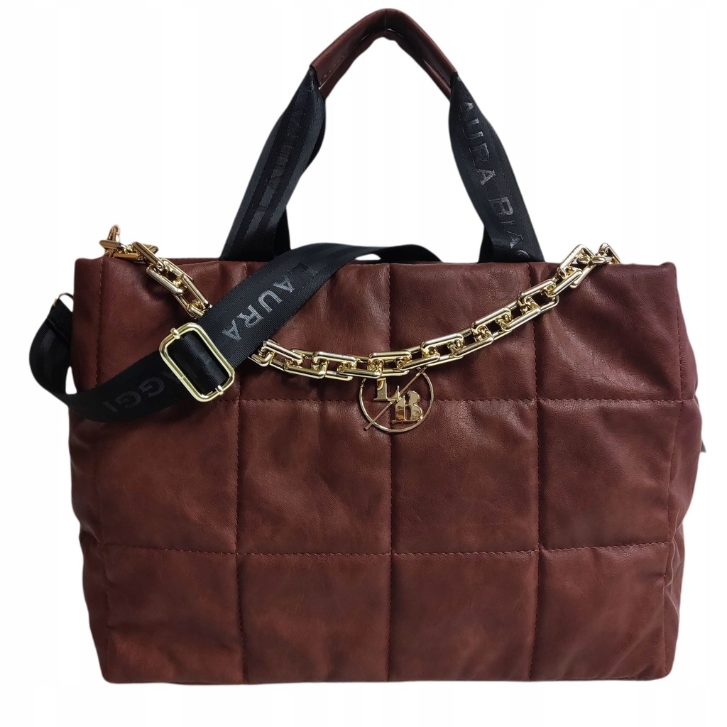 Torebka shopper Laura Biaggi brązowa pikowana A4 - 12637015344 - oficjalne archiwum Allegro