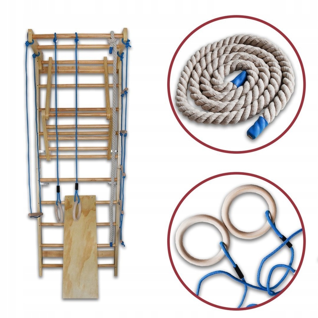 DRABINKA DREWNIANA DO ĆWICZEŃ PLAC ZABAW Z LINAMI 220CM ZJEŻDZALNIA ...