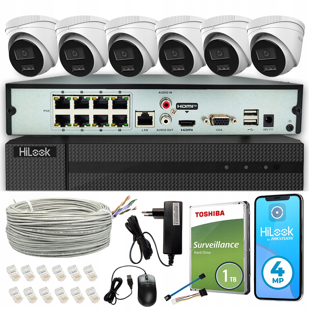 ZESTAW KAMER DO MONITORINGU KAMERA ZEWNĘTRZNA IP PoE - ZESTAW 6 KAMER 4 ...