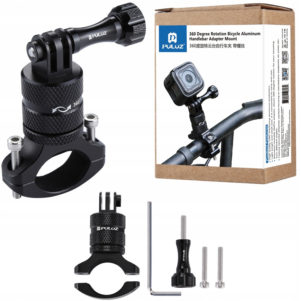 Obrotowy uchwyt na kierownice roweru ze śrubą PULUZ do kamer GoPro, DJI ...