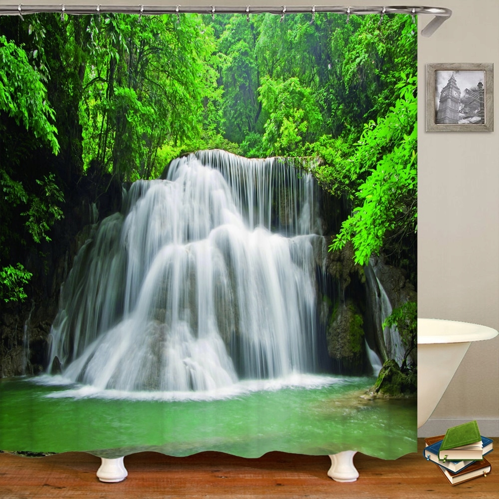 ZASLONA PRYSZNICOWA 3D wodospad las wodoodporna - 12543325644 ...