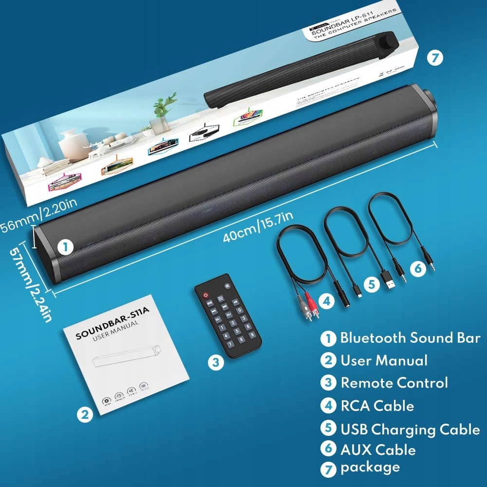 SOUNDBAR S11A AUX RCA TF MP3 WAV BT5.0 2200MAH - 13279970633 - oficjalne archiwum Allegro
