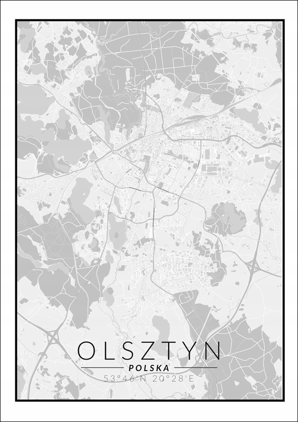 Olsztyn mapa czarno biała - plakat 61x91,5 cm - 12536111015 - oficjalne ...