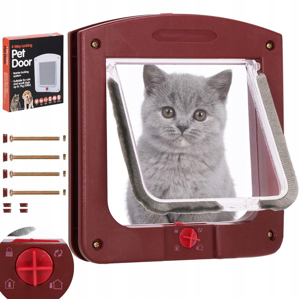 DRZWICZKI KLAPOWE WAHADŁOWE DRZWI Z KLAPKĄ DLA KOTA PSA BLOKADA S BRĄZOWE - 16124090557 ...