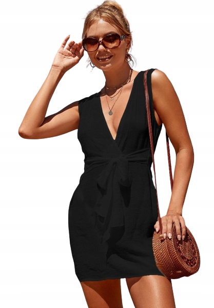 SHEIN SUKIENKA PLAŻOWA CZARNA PROSTA MINI L VIA - 13432089367 - oficjalne archiwum Allegro
