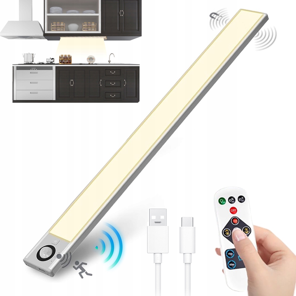 BEZPRZEWODOWA LISTWA LAMPKA LED MAGNETYCZNA Z BATERIĄ CZUJNIKIEM RUCHU ...