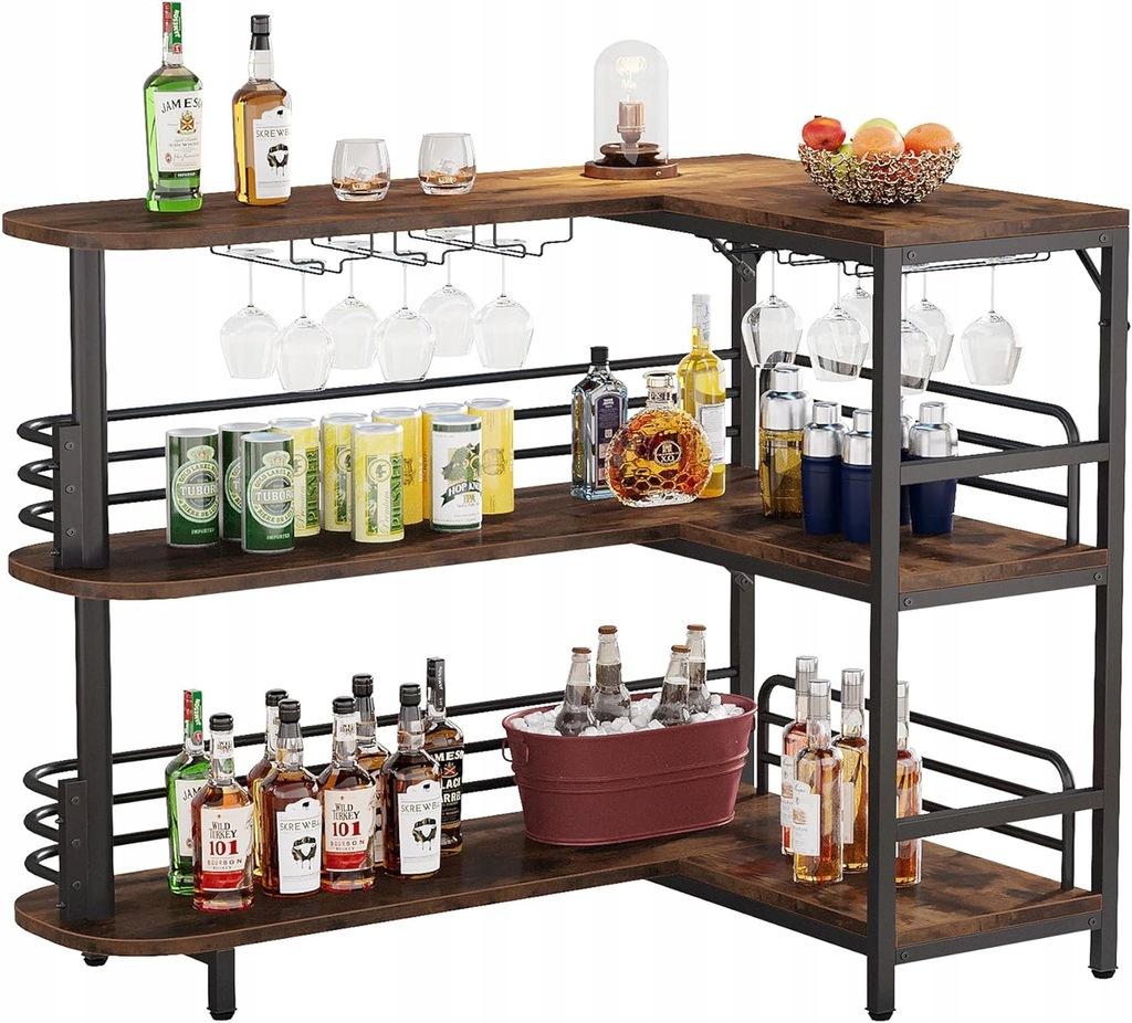 3-Tier L-Shaped Bar Table with Storage Shelves - 17063086455 ...
