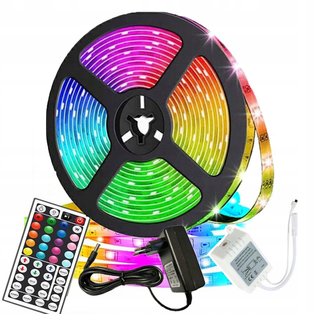 Kolorowe Ledy 10m LED RGB Z Pilotem Do Oświetlenia - 14302560189 ...