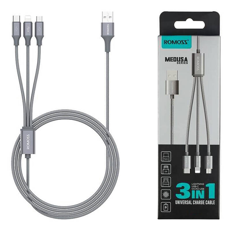 KABEL PRZEWÓD USB ROMOSS 3W1 USB-C USB-C LIGHTNING MICRO 1.5M OPLOT MOCNY - 13979333840 ...
