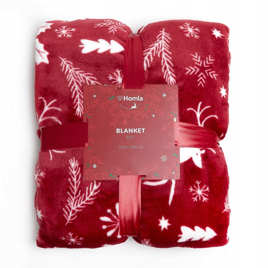 Koc ŚWIĄTECZNY CIEPŁY ZIMOWY RODA w renifery czerwony 150x200 cm HOMLA ...