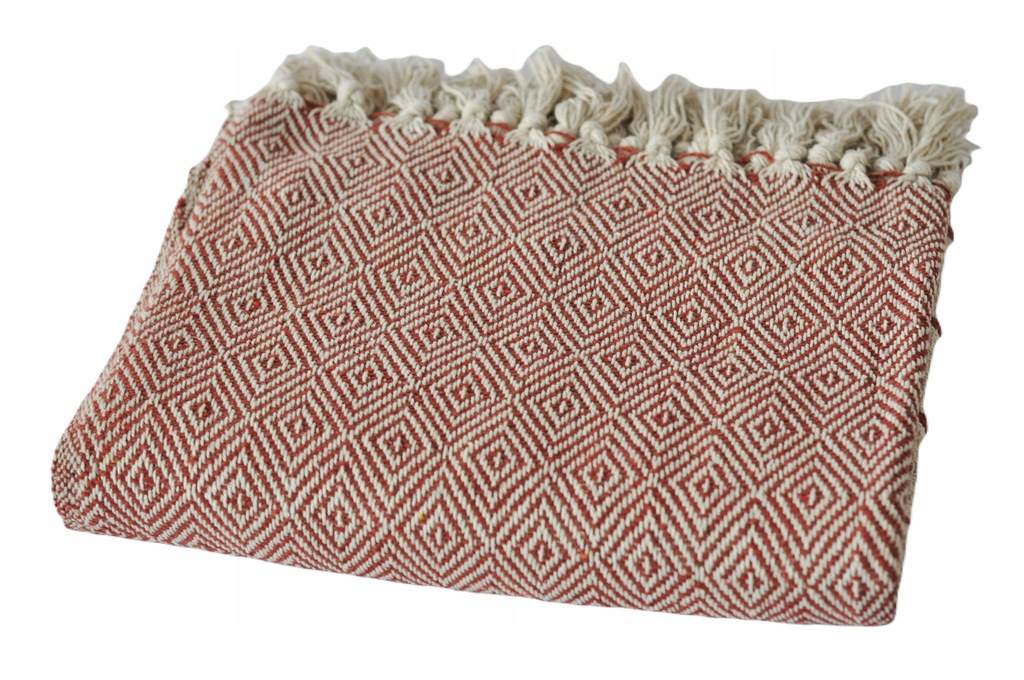 Koc pled bawełniany 125x150 handmade boho w romby dwustronny etno ...