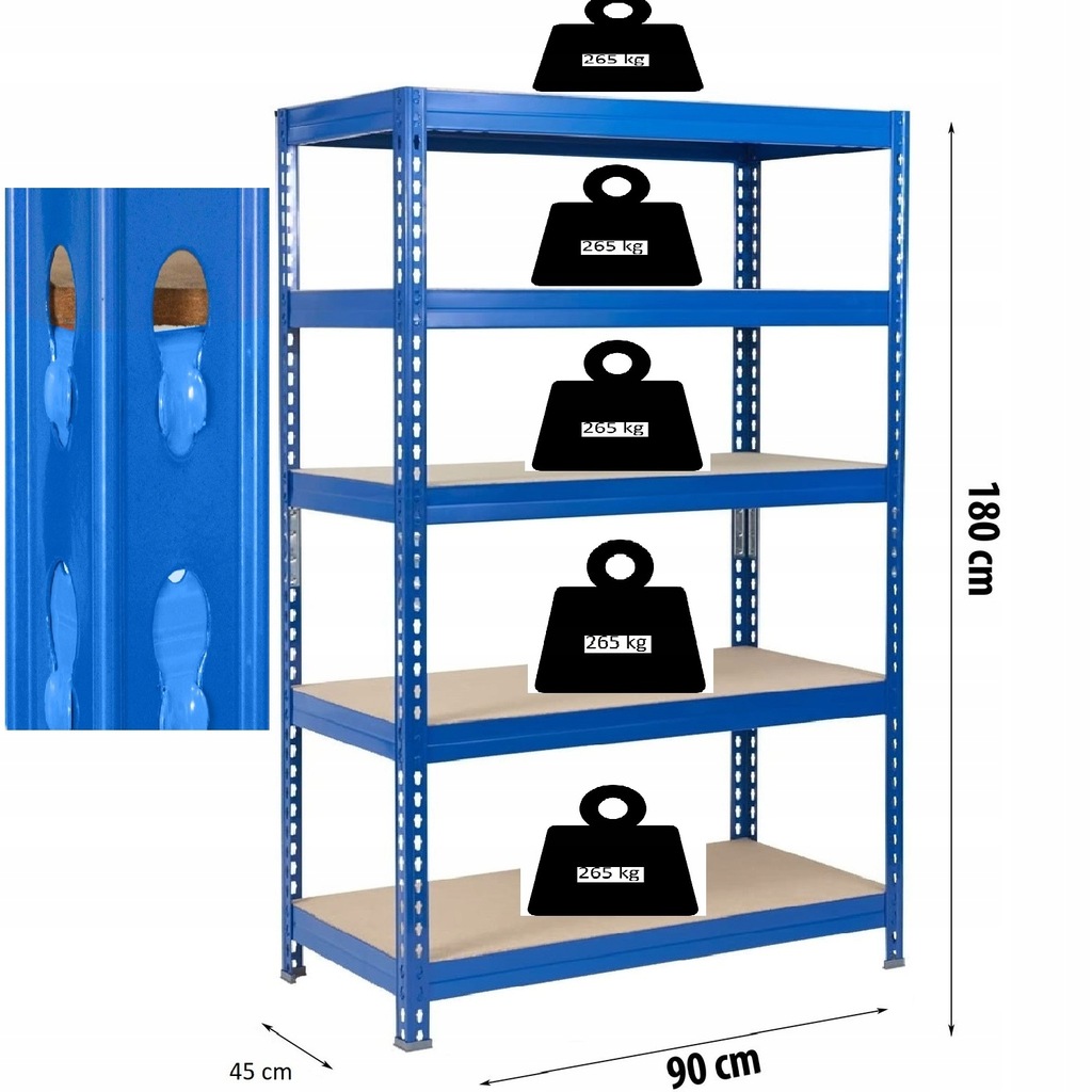 REGAŁ METALOWY MAGAZYNOWY 180x90x45cm BARDZO MOCNY - 13263381900 ...
