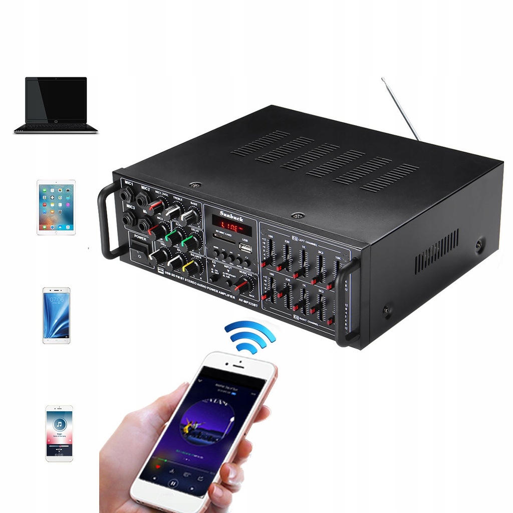 AMPLITUNER WZMACNIACZ STEREO BLUETOOTH USB 1200W - 11230891734 - oficjalne archiwum Allegro