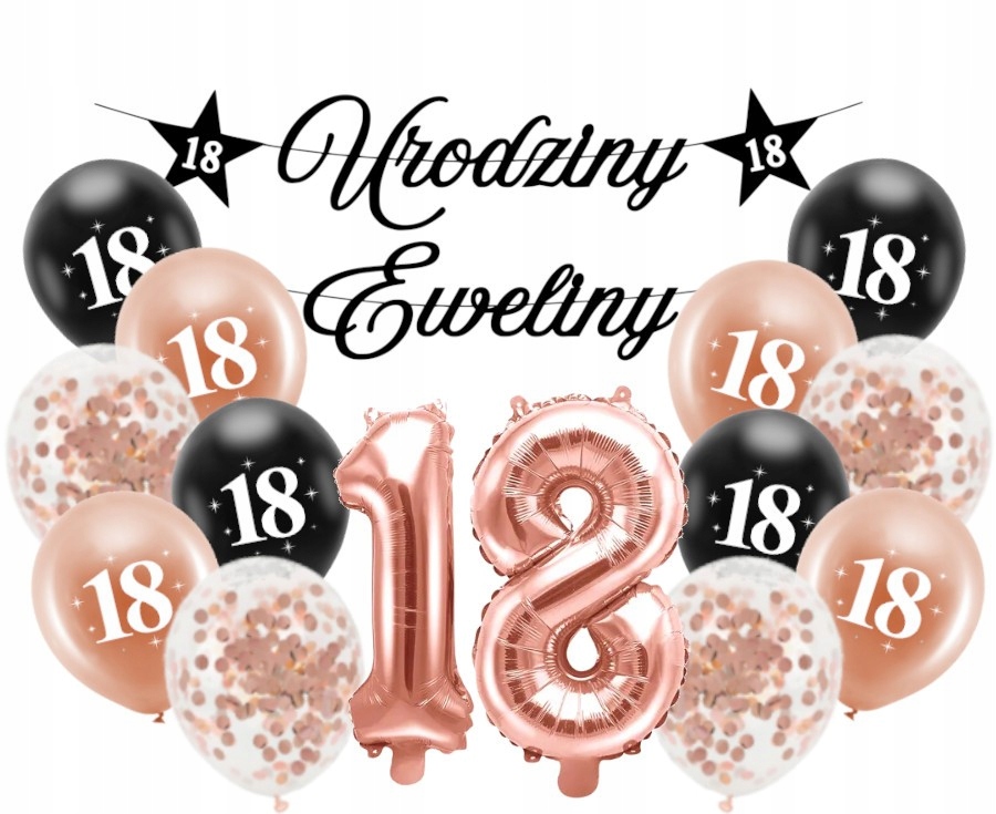 Zestaw balonów 18 Osiemnastka Rose Gold balony 18 - 12560196506 - oficjalne archiwum Allegro
