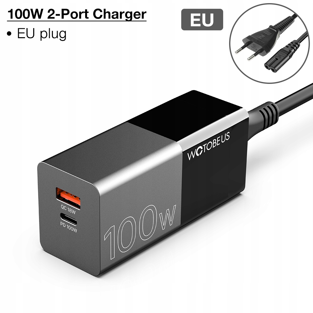 WOTOBE PD 100W GaN ładowarka USB C zasilacz, 2 Por - 13819345058 ...